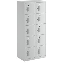 eurokraft basic 5er-Schlie&szlig;fachschrank Amsterdam, 2 Abteile, lichtgrau, B 800 mm, 10 F&auml;cher, Zylinderschloss