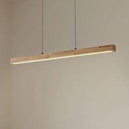 LUCANDE LED-Hängeleuchte Emara, holz hell, Eiche, CCT