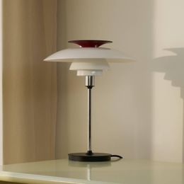 Louis Poulsen Tischleuchte PH80, weiß/rot/chrom, Höhe 40 cm