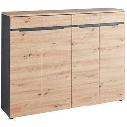 Voleo Schuhschrank, Graphit, Eiche Artisan, Holzwerkstoff, 9 F&auml;cher, 1 Schublade(n) Schubladen, 160x124x38 cm, Beim&ouml;bel erh&auml;ltlich, Garderobe, Schuhaufbewahrung, Schuhschr&auml;nke