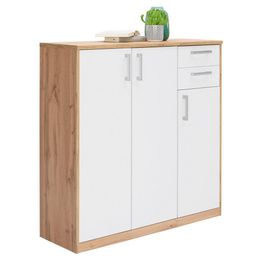 Xora Kommode, Wei&szlig;, Eiche Wotan, Holzwerkstoff, 5 F&auml;cher, 2 Schublade(n) Schubladen, 106x110x36 cm, Beim&ouml;bel erh&auml;ltlich, Wohnzimmer, Kommoden & Sideboards, Kommoden
