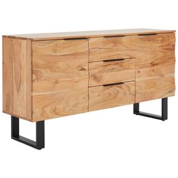 Livetastic Sideboard, Schwarz, Akazie, Metall, Akazie, Holz, 2 F&auml;cher, 3 Schublade(n) Schubladen, 145x76x40 cm, Holzm&ouml;bel, Kleinm&ouml;bel Holz, Holzkommoden, Sideboards Holz