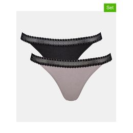 Sloggi 2er-Set: Strings in Schwarz/ Grau - 30% | Gr&ouml;&szlig;e M | Damen-unterteile