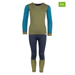 Trollkids 2tlg. Funktionswäscheset "Merino" in Khaki/ Dunkelblau - 42% | Größe 128 | Kinder-outdoor-waesche