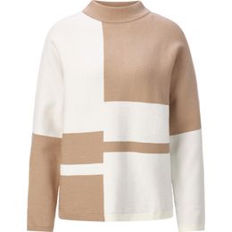 CR&Eacute;ATION L Damen Jacquard-Pullover , R&uuml;ckenteil einfarbig beige-ecru-gemustert Gr&ouml;&szlig;e 40