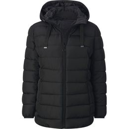 Damen Steppjacke mit elastischer Kontrast-Paspelierung schwarz, Gr&ouml;&szlig;e 48