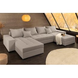 Riess Ambiente XXL Wohnlandschaft LODGE 315cm greige Cord Sofa mit Schlaffunktion und Stauraum Riess-Ambiente U-Form Wohnzimmer Modern Skandinavisch