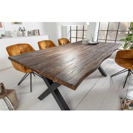 Riess Ambiente Massivholz Esstisch GENESIS VINTAGE 160cm braun Akazie schwarzes X-Gestell Baumkante Riess-Ambiente Esszimmertisch rechteckig 8+ Personen