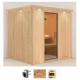 Sauna Karibu "Dima", beige (naturbelassen), Saunaofen, integrierte Steuerung, 3,6 kW, Saunen, Ofen 3,6 kW intgr. Strg