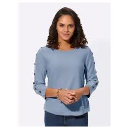 3/4 Arm-Pullover Casual Looks "3/4-Arm-Pullover", Damen, Gr. 44, blau (bleu), 50% Baumwolle, 50% Polyacryl, unifarben, Pullover