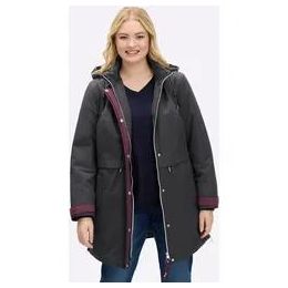 Langjacke sheego, Damen, Gr. 42, schwarz, 60% Baumwolle, 40% Polyamid, Wattierung:100% Polyester, unifarben, Jacken Langjacke