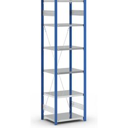 eurokraft pro Steckregal, Bauart leicht, einseitig, HxBxT 2500 x 750 x 600 mm, blau/verzinkt, Grundregal