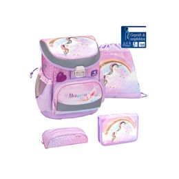 Belmil 4tlg-Set: Schulranzen Rainbow Unicorn in lila – (H)36 x (B) 28 x (T) 17 cm | Gr.: onesize