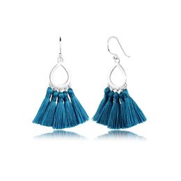 Elli Ohrringe 925 Sterling Silber Boho, Tassel in Blau | Gr.: onesize