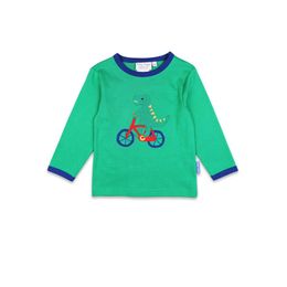 Toby tiger Langarmhirt mit Applikation Dino auf Fahrrad in gr&uuml;n | Gr.: 128