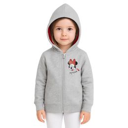 Disney Minnie Mouse Kapuzenpullover mit Reißverschluss und Glitterprint in grau | Gr.: 110/116