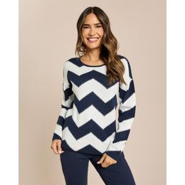 Fiora Blue Pullover in Zick-Zack Jacquard Muster