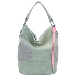 Schultertasche Fritzi aus Preussen "Olga Limited Happy Flocked Jive Soft Berry", Damen, Gr. B/H/T: 17cm x 37cm x 27cm, grün, Polyurethan (PU), bestickt, Taschen, mit moderner Flockung