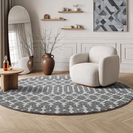 Teppich Sanat "Boho 8203", dunkelgrau, H:10mm &Oslash;:120cm, Kunstfaser, Teppiche, Teppich, Kurzflor, robust, Boho, Scandic, f&uuml;r Fussbodenheizung geeignet