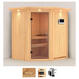 Sauna Karibu "Tomke", beige (naturbelassen), Saunaofen, externe Steuerung, 3,6 kW, Saunen, Ofen 3,6 kW externe Strg.easy
