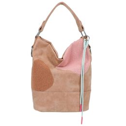 Schultertasche Fritzi aus Preussen "Olga Limited Happy Flocked Jive Soft Berry", Damen, Gr. B/H/T: 17cm x 37cm x 27cm, beige, Polyurethan (PU), bestickt, Taschen, mit moderner Flockung