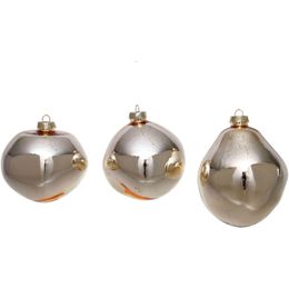 Weihnachtsbaumkugel LEONIQUE "Birdelle glänzend, Weihnachtsdeko, Christbaumschmuck, Christbaumkugeln", beige (champagnerfarben), Ø:10cm, Glas, Weihnachtsbaumkugeln, Weihnachtsbaumkugeln, Baumkugeln in organischer Form, Ø 10 cm, organische Kugeln aus Glas