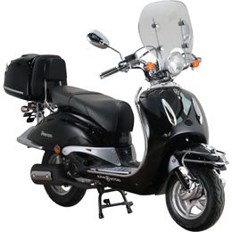Motorroller Alpha Motors "Retro Firenze Limited", schwarz (schwarz, schwarz), Motorroller, 85 km/h, mit Lenkerschloss und Windschild, B:89cm H:112cm L:189cm