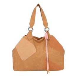 Henkeltasche Fritzi aus Preussen "Izzy Medium Limited Happy", Damen, Gr. B/H/T: 16cm x 34cm x 45cm, braun, Polyurethan (PU), bestickt, Taschen, mit moderner und weicher Flockung