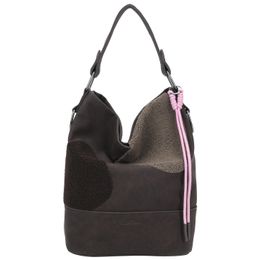 Schultertasche Fritzi aus Preussen "Olga Limited Happy Flocked Jive Soft Berry", Damen, Gr. B/H/T: 17cm x 37cm x 27cm, braun, Polyurethan (PU), bestickt, Taschen, mit moderner Flockung