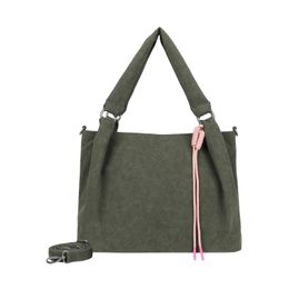 Henkeltasche Fritzi aus Preussen "Sue03 Suede Jacky Soft Dark Anthra", Damen, Gr. B/H/T: 12cm x 28,5cm x 37cm, olivgrün, Lederimitat, unifarben, Taschen, mit abnehmbarer Makramee-Schnur