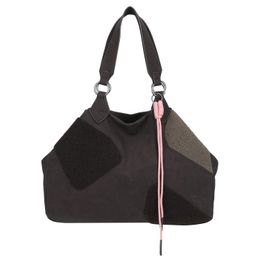 Henkeltasche Fritzi aus Preussen "Izzy Medium Limited Happy", Damen, Gr. B/H/T: 16cm x 34cm x 45cm, anthrazit, Polyurethan (PU), bestickt, Taschen, mit moderner und weicher Flockung