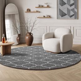 Teppich Sanat, H:10mm &Oslash;:150cmdunkelgrau, Kunstfaser, Wohnzimmer, Teppiche, "Boho 8202", Kurzflor, robust, Boho, Scandic, f&uuml;r Fussbodenheizung geeignet