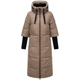 Steppmantel Navahoo "Ciao Miau XIV", Damen, Gr. L (40), grau (taupe), Oberstoff: 100% Polyester, Futter: 100% Polyester, Wattierung: 100% Polyester, Ärmelfutter: 100% Polyester, oversize ca. Mitte Wade, eng Rippstrickbündchen krempelbar, Mäntel, Langer Wintermantel mit Rippstrickärmel
