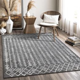 Sanat Teppich »Boho 8204« rechteckig 10 mm Höhe Kurzflor, robust, Boho, Scandic, für Fussbodenheizung geeignet dunkelgrau Obermaterial: 100%...