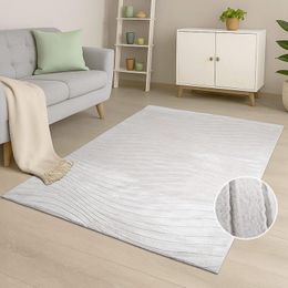Carpet City Teppich &raquo;WAVES 503&laquo; rechteckig 12 mm H&ouml;he Kurzflor, Hochtief-Muster/ 3D-Effekt, Uni, Wohnzimmer, Schlafzimmer hell-taupe Obermaterial:...