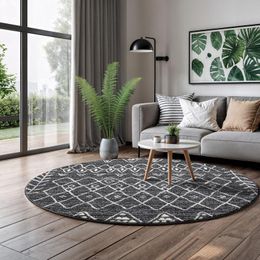 Sanat Teppich »Boho 8200« rund 10 mm Höhe Kurzflor, robust, Boho, Scandic, für Fussbodenheizung geeignet schwarz Obermaterial: 100% Polypropylen Ø...