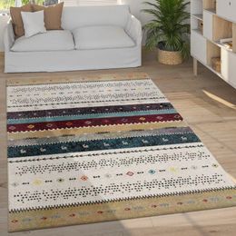 Paco Home Teppich »Nomaden 815« rechteckig 16 mm Höhe Kurzflor, Gabbeh Design, gestreift, ideal im Wohnzimmer & Schlafzimmer beige Obermaterial:...