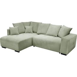 exxpo - SOFA FASHION Ecksofa Ottomane beidseitig montierbar, inkl. 6x Rückenkissen und 2x Zierkissen mint