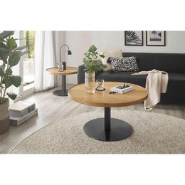 MCA furniture Couchtisch »MONTEVERDE« Eiche furniert, Säule Ø 60 mm, Bodenplatte Ø 370 mm, belastbar 20 kg naturfarben + schwarz