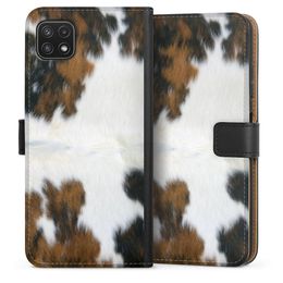 DeinDesign Galaxy A22 5G Handy Klapph&uuml;lle Handyh&uuml;lle aus Kunst Leder schwarz Flip Case Cow Skin Fur Cow Sideflip mit langer Lasche