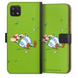 DeinDesign Galaxy A22 5G Handy Klapph&uuml;lle Handyh&uuml;lle aus Kunst Leder schwarz Flip Case Asterix Obelix Official Licensed Product Sideflip mit langer Lasche