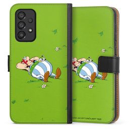 DeinDesign Galaxy A33 5G Handy Klapph&uuml;lle Handyh&uuml;lle aus Kunst Leder schwarz Flip Case Asterix Obelix Official Licensed Product Sideflip mit langer Lasche