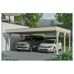 Skan Holz Doppelcarport SKANHOLZ "Grunewald", beige (natur), B/H/T: 590cm x, Carports, mit EPDM-Dach
