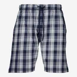 Bugatti Weiß-dunkelblaue Pyjama-Shorts mit Karomuster