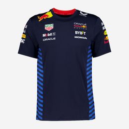 Red Bull Dunkelblaues Set Up Sport-T-Shirt mit vielen Logos