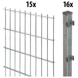 Doppelstabmattenzaun GARDEN 'N' MORE "Standard", grau (feuerverzinkt), H:160cm L:30cm, Kunststoff, Stahl, Zaunelemente, 15 Elemente f&uuml;r 30 m, LxH: 200 x 163 cm, mit 16 Pfosten