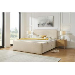 Boxbett OTTO HOME "Henno inkl. Bettkasten und Topper, Liegefläche 180x200cm", beige, B:182cm L:219cm, Komplettbetten, erhältlich in hochwertigem Cord-Stoff und der Größe 180x200 cm