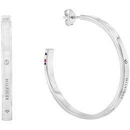 Paar Creolen Tommy Hilfiger "LINEAR, 2780956", silber (edelstahlfarben), Ohrringe, Damen, 40mm, Edelstahl, mit Emaille