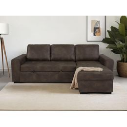Ecksofa TRENDS BY HG, B:245cm H:85cm T:155cmd422 tobago 15 schwarz braun, 100% Polyester, Wohnzimmer, Sofas, "Poll L-Form, B: 245 cm", mit