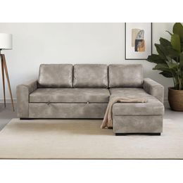 Ecksofa TRENDS BY HG, B:245cm H:85cm T:155cmd423 tobago 16 silber, 100% Polyester, Wohnzimmer, Sofas, "Poll L-Form, B: 245 cm", mit Bettfunktion &